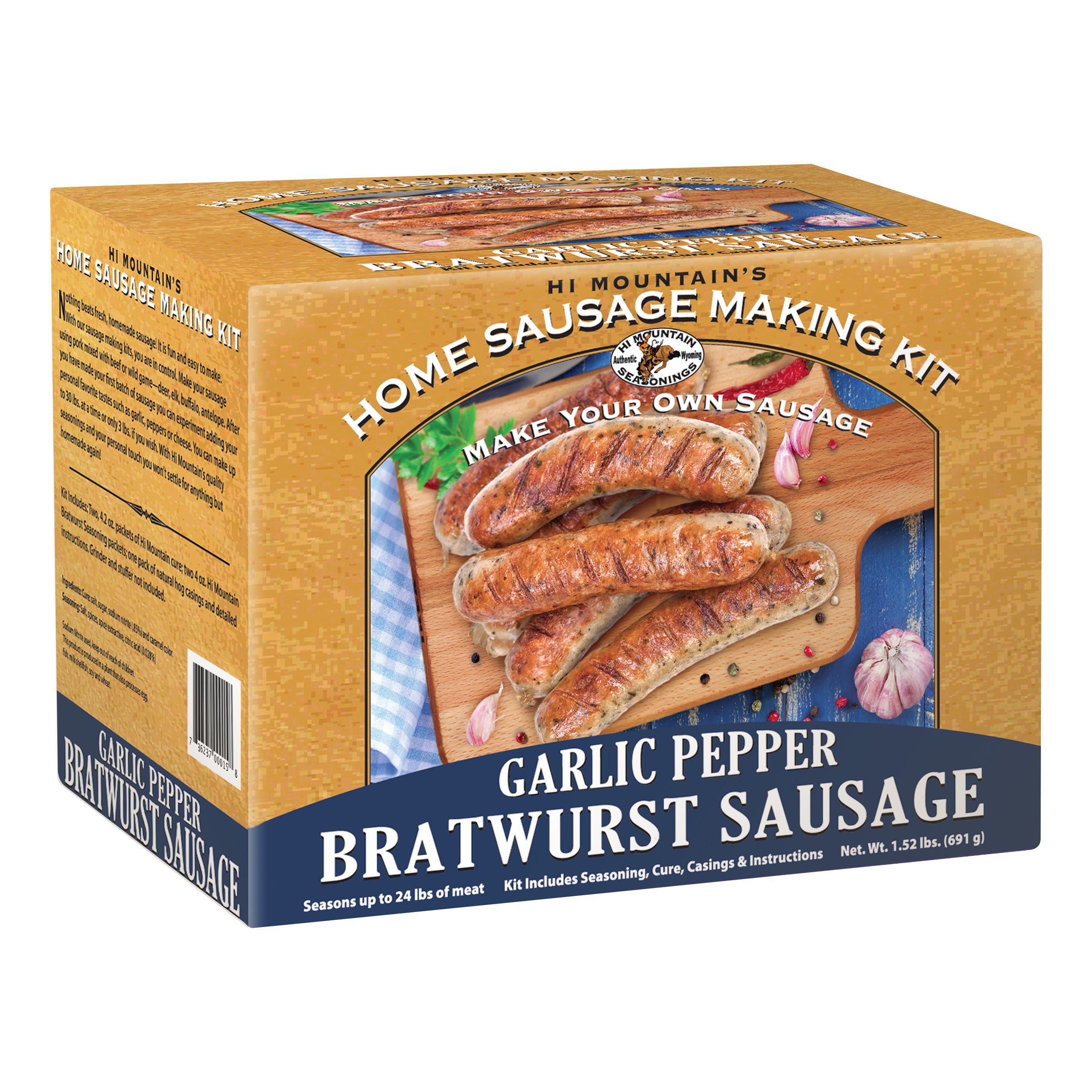 Hi Mountain Garlic Pepper Bratwurst Sausage Kit | BoondockGear.com